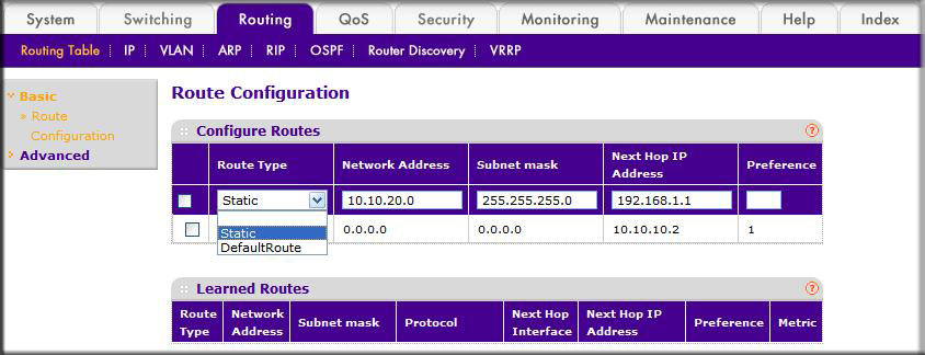 How Do I Add A Static Route Using The Web Interface On My Managed